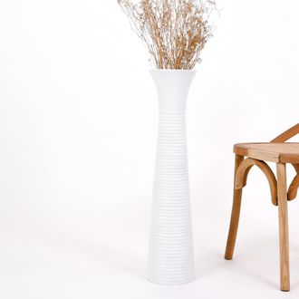 Leewadee Gro&szlig;e Deko Bodenvase F&uuml;r Dekozweige, Hohe Standvase F&uuml;r Pampasgras, Design Holzvase, 65 cm, Wei&szlig;