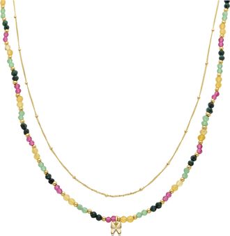 Luxenter 925 Sterling-Silber-Halskette mit gr&uuml;nem Kristall in 18-Karat-Gelbgold - Schmetterling