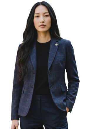 TruClothing Damen-Marineblaue ma&szlig;geschneiderte karierte Tweed-Blazer-Jacke - TPSTZ-7