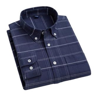 Generic Chemise Oxford 100% coton for homme - Classique &agrave; manches longues boutonn&eacute;e for le travail d&eacute;contract&eacute;, polyvalente et confortable.(Grid 9,4XL)
