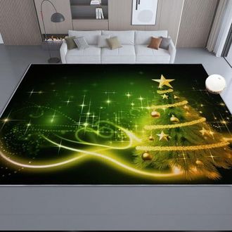 Generic Vert Fonc&eacute; Tapis Vintage, Tapis Petit Lavable en Machine avec Dos Antid&eacute;rapant, 140 x 200 cm Carpet Glam Art D&eacute;co Sapin De No&euml;l Imprim&eacute; pour Entr&eacute;e Co