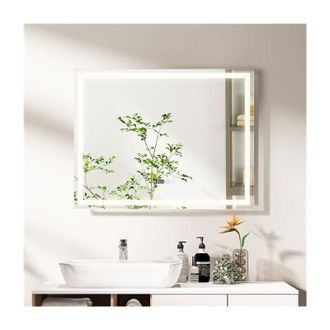 Costway Costway - Badspiegel mit Anti-Beschlage Spiegelheizung und Anzeige, LED-Spiegel dimmbar, Badezimmerspiegel 3000K-6500K Wandspiegel 90 x 70 x 4 cm