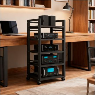 Generic HiFi Stand Stereo-Rack AV-Medienstand mit Rollen, HiFi-Stand Holz CD-Plattenspieler Stereo-Receiver AV-Ger&auml;teschrank Display-Rack Wohnzimmer(Black1)