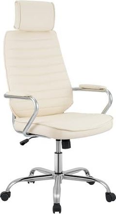 Clp Chaise de Bureau Ergonomique Rako, R&eacute;glable en Hauteur, Pivotante en Cuir Synth&eacute;tique, Dossier avec Appui-t&ecirc;te, Accoudoirs Rembourr&eacute;s, Couleur:cr&egrave;me