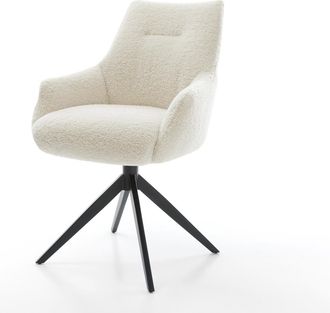 DELIFE Drehstuhl Alja-Flex mit Armlehnen Teddystoff Beige Kreuzgestell breit Schwarz 360&deg; drehbar Wippfunktion Taschenfederkern, Esszimmerst&uuml;hle