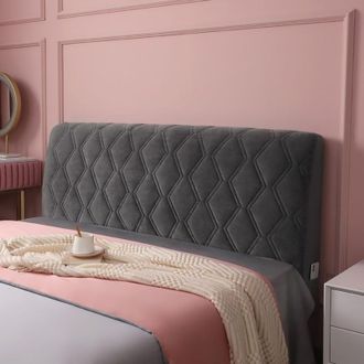 Generic Samtgesteppte Bettkopfteil Bezug Dicke, staubdichte Kopfteil Bezug Gepolsterte Schutzh&uuml;lle f&uuml;r Schlafzimmer Grau Gesamtl&auml;nge: 130 cm (51 Zoll)