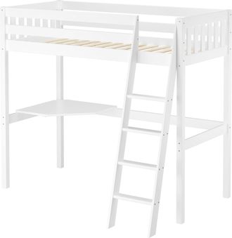 Erst-Holz Kieferholzbett Hochbett Stockbett 90x200 aus Kiefer wei&szlig; Zubeh&ouml;r w&auml;hlbar V-60.23W-09mit Rollrost und Tischplatte