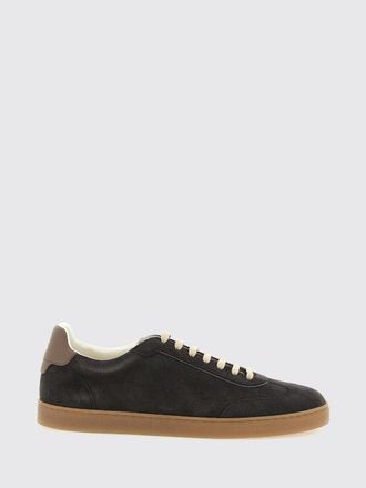 Brunello Cucinelli Baskets basses en cuir de veau su&eacute;d&eacute; avec logo lamin&eacute;
