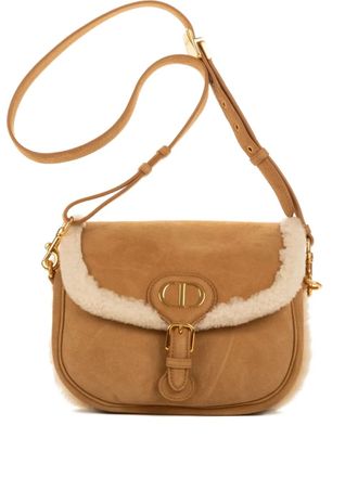 Dior 2000s Schultertasche mit Shearling-Besatz - Nude