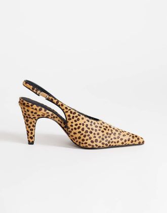 Topshop Arabella escarpin slingback &agrave; talon c&ocirc;ne imprim&eacute; cerf-Marron