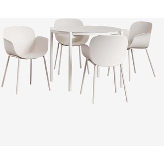 Sklum Runder Esstisch-Set &Oslash;110 cm aus Aluminium Elton und 4 Esszimmerst&uuml;hle aus Polypropylen und Stahl Lynette Steinwei&szlig;