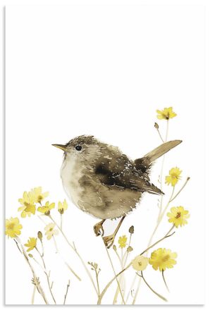 Artland Wanddeko Wandbild Alu Verbundplatte f&uuml;r Innen & Outdoor Bild 20x30 cm Aquarell aesthetic room decor Zaunk&ouml;nig Vogel Singvogel Natur U5QY