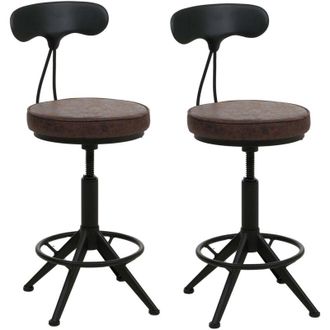Hhg Lot de 2 tabourets de bar HHG-590, tabouret de bar pivotant Industrial r&eacute;glable en hauteur, similicuir m&eacute;tal, marron-noir