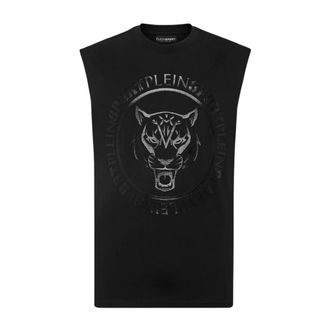 Plein Sport Schwarzes &auml;rmelloses Carbon Tiger T-Shirt - - Sport - Herren - Schwarzk - XL