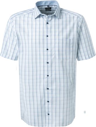 Olymp Herren Kurzarmhemd blau kariert