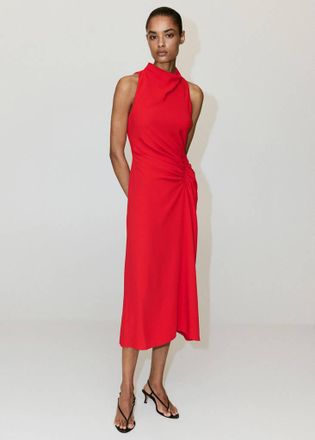 Mango Robe longue fronc&eacute;e rouge - Femme - XS - MANGO