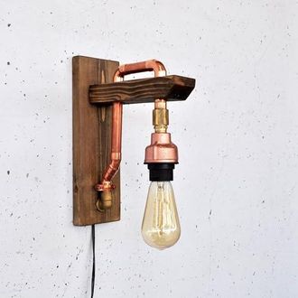 Opviq Elegant Wall Lamp, Solid Wood & Rose Gold, 30 x 22 x 10 cm | E27 Socket, Max 200W | On/Off Switch on Cable | Stylish Lighting for Modern Spaces