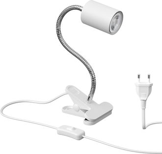 LEDs Com Klemmleuchte WAIKA mit Schwanenhals und Schalter weiß matt, inkl. GU10 LED Lampe (warmweiß, 5,4W, 510lm, 50°)