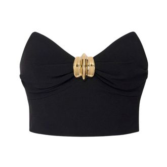 Elisabetta Franchi Top mit Juwelendekoration aus Cr&ecirc;pe - - Tops - Damen - Schwarzk - L