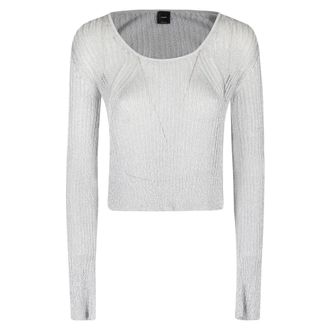 Pinko Pinko, Femme, Pulls, Gris, Taille: 38 FR Pull en maille à fil métallique