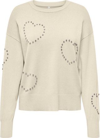 Only Rundhalspullover ONLBEE LS HEART BLING O-NECK CC KNT mit Glitzersteinen