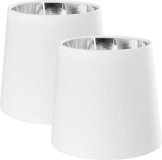 Navaris 2x Lampenschirm Tischlampe E14 rund - 15,2x13,7x17,2cm - Lampenschirme für Tischlampen Set - E 14 Leuchtenschirm - Weiß Silber