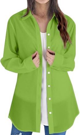 Generic Chemisier long &eacute;l&eacute;gant pour femme - Col en V - Manches longues - Bouton Down - T-shirt &agrave; manches longues - L&eacute;ger et a&eacute;r&eacute; - Couleur unie - D&eacute;contract&eacute; 