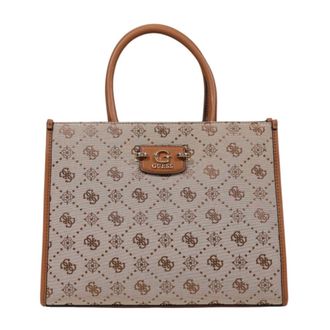 Guess Femme, Sacs, Beige, Taille: ONE Size Sac Fourre-Tout Structuré avec Design Monogramme