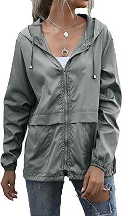 ORANDESIGNE Veste de Pluie Imperméable pour Femmes Léger Veste De Pluie Courte Coupe Vent Extérieure Manteaux à Capuche Vacance Coupe-Vent Zippé Gris Clair S