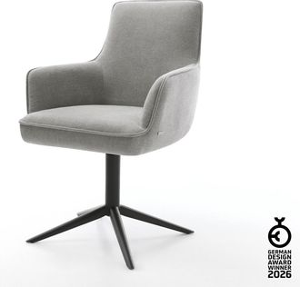 DELIFE Drehstuhl Heira-Flex mit Armlehnen Strukturstoff Soft Grau Fu&szlig;kreuz Schwarz 360&deg; drehbar Wippfunktion Taschenfederkern, Esszimmerst&uuml;hle