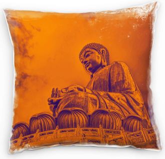 Paul Sinus Art Urban, Buddha, Statur, Hongkong, China, orange Deko Kissen 40x40cm für Couch Sofa Lounge Zierkissen - Dekoration zum Wohlfühlen