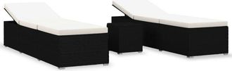 vidaXL Vidaxl - Chaises longues de jardin table &agrave; th&eacute; 3 pcs R&eacute;sine tress&eacute;e Noir