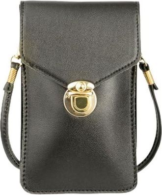 Minkissy Pochette pour Téléphone Tactile en Cuir PU Noir Mini Paquet Bandoulière Polyvalent avec Fenêtre Écran Tactile Étui Compact pour Smartphone Shopping et