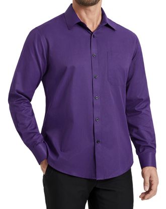 Hisdern Herren Hemd Langarm Formelle Hemd Businesshemden Freizeithemden Langarmhemd Regular Fit Freizeithemd Hemden Violett 6XL