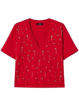 Twin-Set t-shirt crop à broderies - Rouge