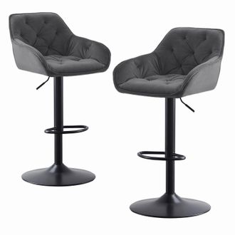 Ainpecca Barhocker 2er Set Samt, Drehbare Barst&uuml;hle h&ouml;henverstellbar mit Armlehne & Fu&szlig;st&uuml;tze, Gepolsterte K&uuml;chenhocker mit Knopfheftung, Tresenhocker f&uuml;r K&uuml;ch