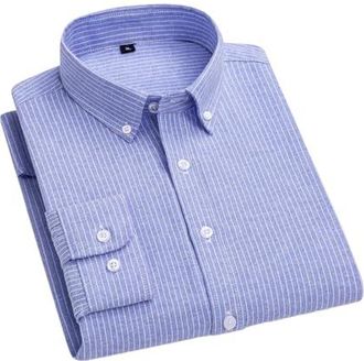 Generic Chemise d&eacute;contract&eacute;e &agrave; manches longues et boutonn&eacute;e Oxford ray&eacute;e pour homme, bleu, XXL