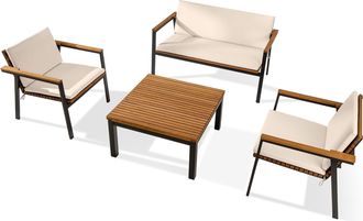 Konsimo Ariato Gartenm&ouml;bel-Set aus Robinienholz - Premium Terrassenm&ouml;bel mit Aluminiumgestell, FSC Zertifiziert. (Braun/Anthrazit/Beige, 2X Sessel 3X Kissen 1