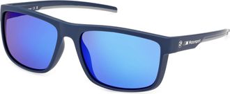 BMW BMW M Motorsport BS0037 Herren Sonnenbrille, Casual Leichte Sonnenbrille, Rechteckige Linse, Blau Verspiegelte Gl&auml;ser, Mattblau