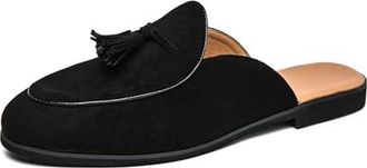 Generic Mules pour homme bout pointu chaussures plates &agrave; enfiler confortables dos nu mocassins &agrave; boucle pantoufles mode pour homme, Noir, 41 1/3 EU