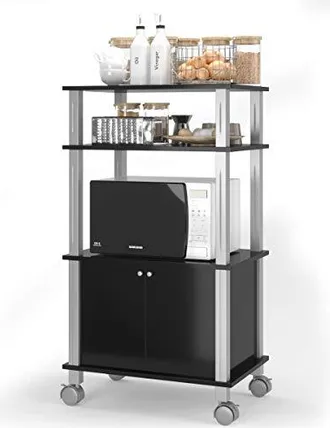 Giantex Chariot &agrave; roulettes Micro-Onde, Desserte de Cuisine &agrave; Micro-Onde avec 4 Roues et 2 Freins, &Eacute;tag&egrave;re de Rangement &agrave; 3 Niveaux et Placard Portes, 60 x 40