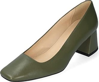 Andres Machado Escarpin &agrave; Talon en Cuir pour Femmes - Arlene - Talon Large &agrave; Bout carr&eacute; - Kaki, Taille EU 45