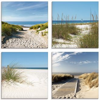 Artland ARTland Wanddeko Glasbilder Wandbild Glas Bild Set 4 teilig je 40x40 cm Quadratisch Strand Meer Nordsee Küste Sand Dünen Natur Landschaft Maritim S6MI