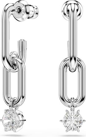 Swarovski Constella Drop-Ohrhänger, Rhodinierte Ohrringe mit Ineinandergreifenden Gliedern und Einem Schwingenden Swarovski Zirkonia im Rundschliff in Krallenfa