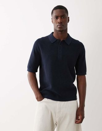 Calvin Klein Jeans Polo gaufr&eacute; - Bleu fonc&eacute;