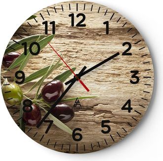 Arttor Modern Wanduhr Oliv Italien Aroma diät 40x40cm Rund Groß Wand Uhr Glas Analog Zimmeruhren Küche Büro Wohnzimmer Glasuhr Wall Clock Dekoration Design W