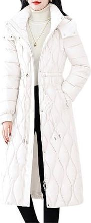 Generic Manteau long matelass&eacute; &agrave; capuche amovible pour femme - Coupe ajust&eacute;e - Veste dhiver &eacute;l&eacute;gante et chaude pour femme, blanc, XXL