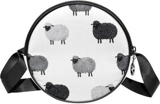 Generic Sac &agrave; bandouli&egrave;re rond pour femme, motif mouton, petit sac &agrave; bandouli&egrave;re avec fermeture &eacute;clair, bretelles r&eacute;glables, sac &agrave; main rond d&eacute;contract&eacute; pour 