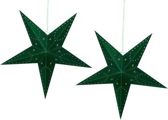 Beliani Weihnachtsdekoration Papierstern 2er Set Samt grün LED-Beleuchtung 60 cm Motti