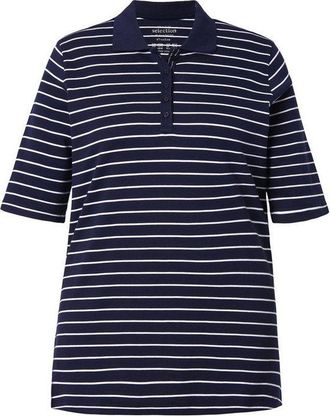 Ulla Popken Poloshirt Poloshirt Ringel Polokragen Halbarm Pima Cotton